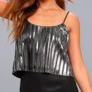 Lulus | Tops | Lulus Midnight Kiss Black Silver Crop Top | Poshmark